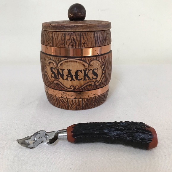 Vintage | Dining | Vintage Bar Accessories Snack Barrel And Rustic Can ...